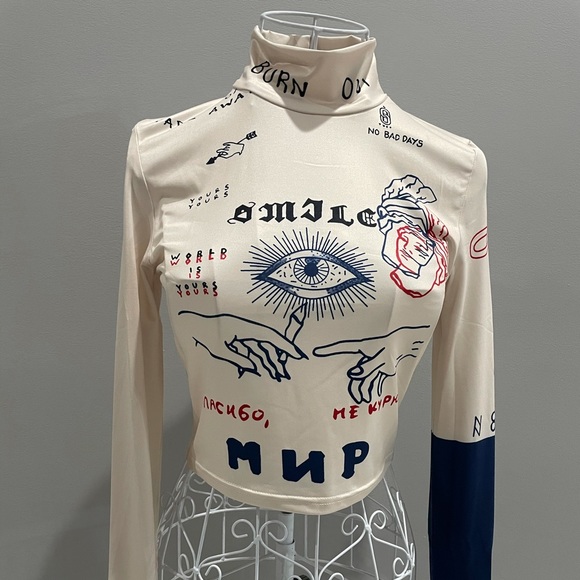 Tops | Letter Graffiti Print Cropped Top | Poshmark